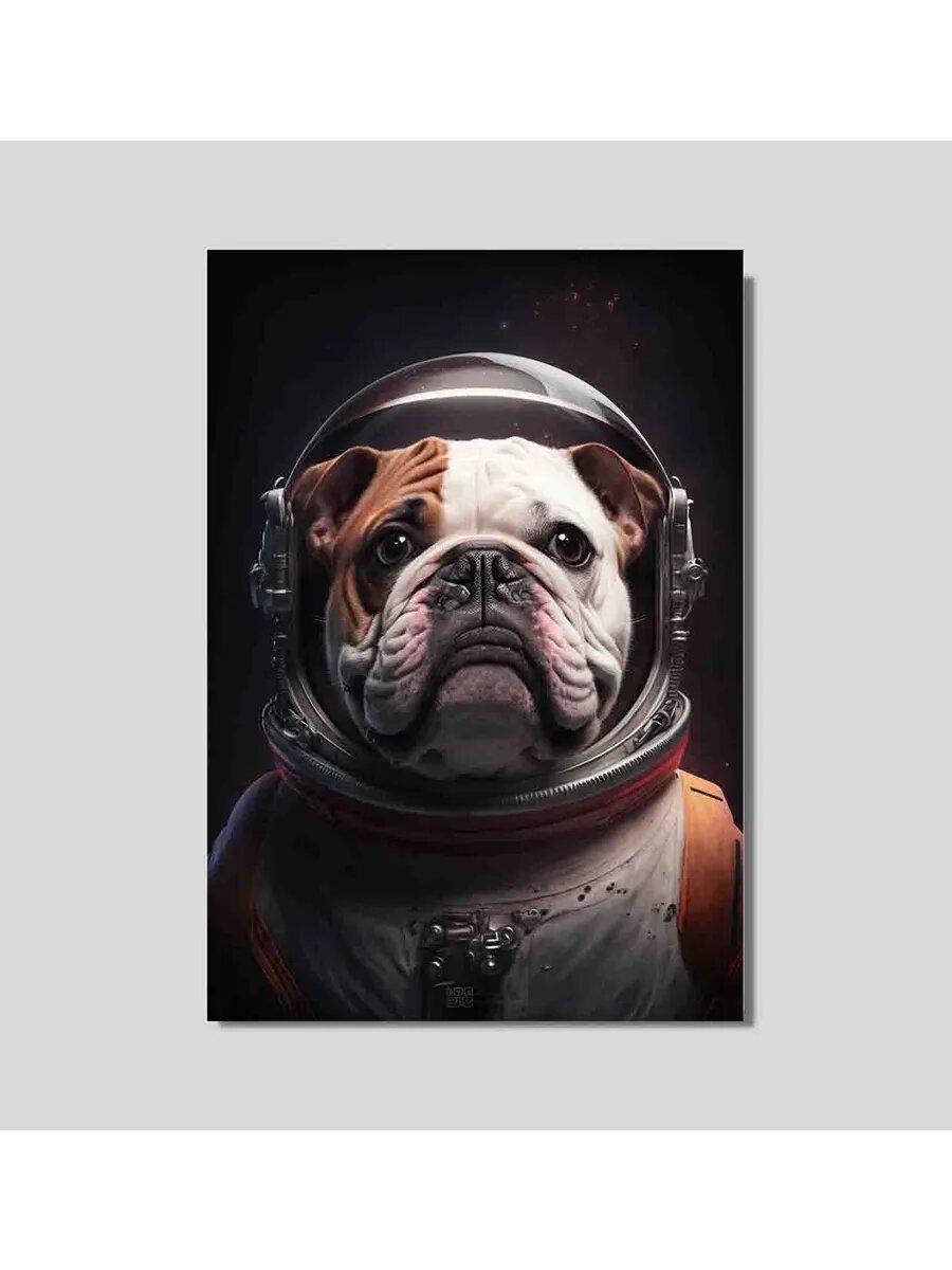 Бульдог-космонавт собака 4, Плакат 30x42см