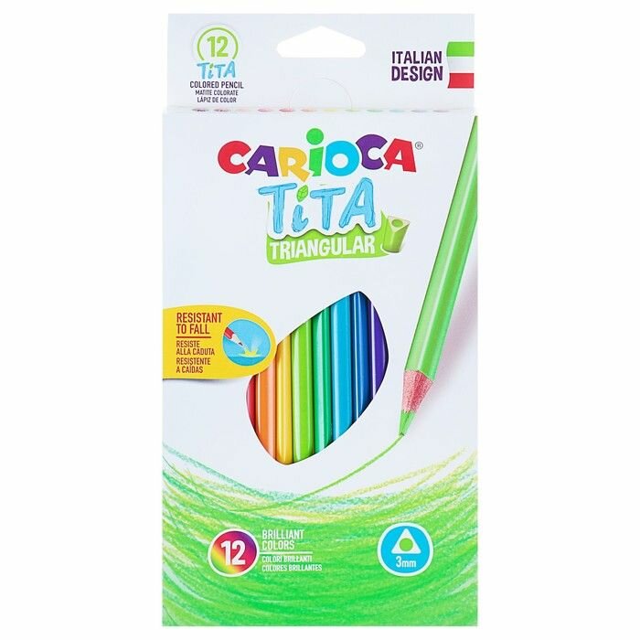 Карандаши цветные Carioca пластиковые, "Tita", 12 цветов, заточенные, картон, европодвес (42786)
