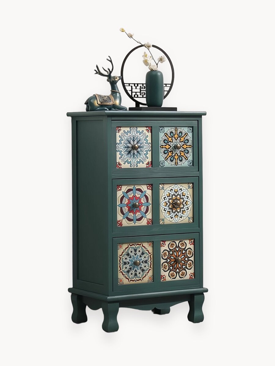 Комод, дерево, арт-деко, зеленый, для дома, 1 ящик, ширина 43 см, высота 79 см