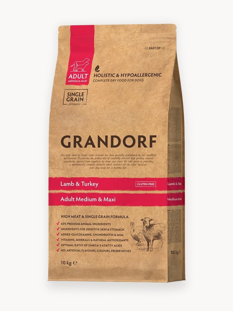 GRANDORF MED&MAXI Корм для взрослых собак средних и крупных пород Ягненок с индейкой 10 кг