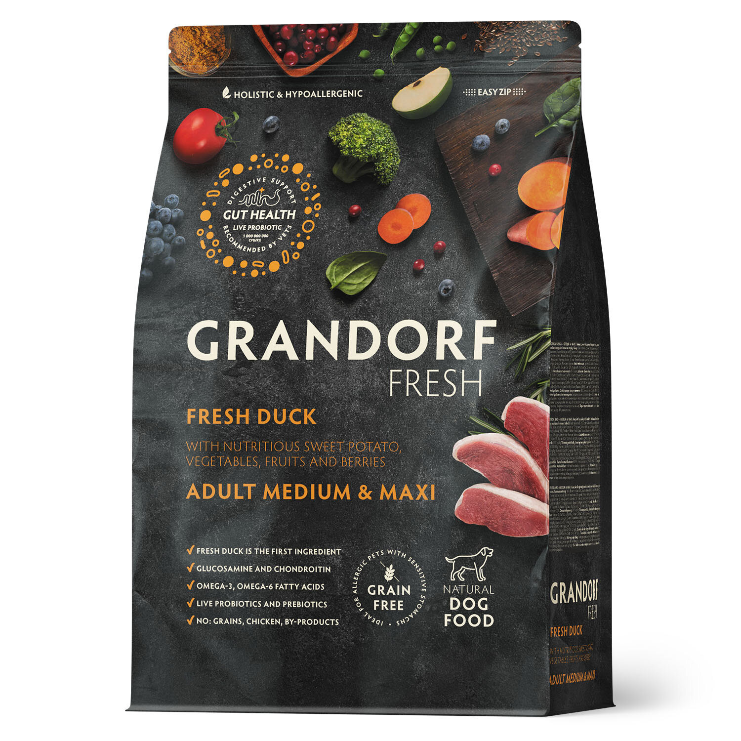 GRANDORF Fresh Dog Корм для собак Adult MED&MAXI Duck&Sweet Potato сред. и круп. пород Утка батат