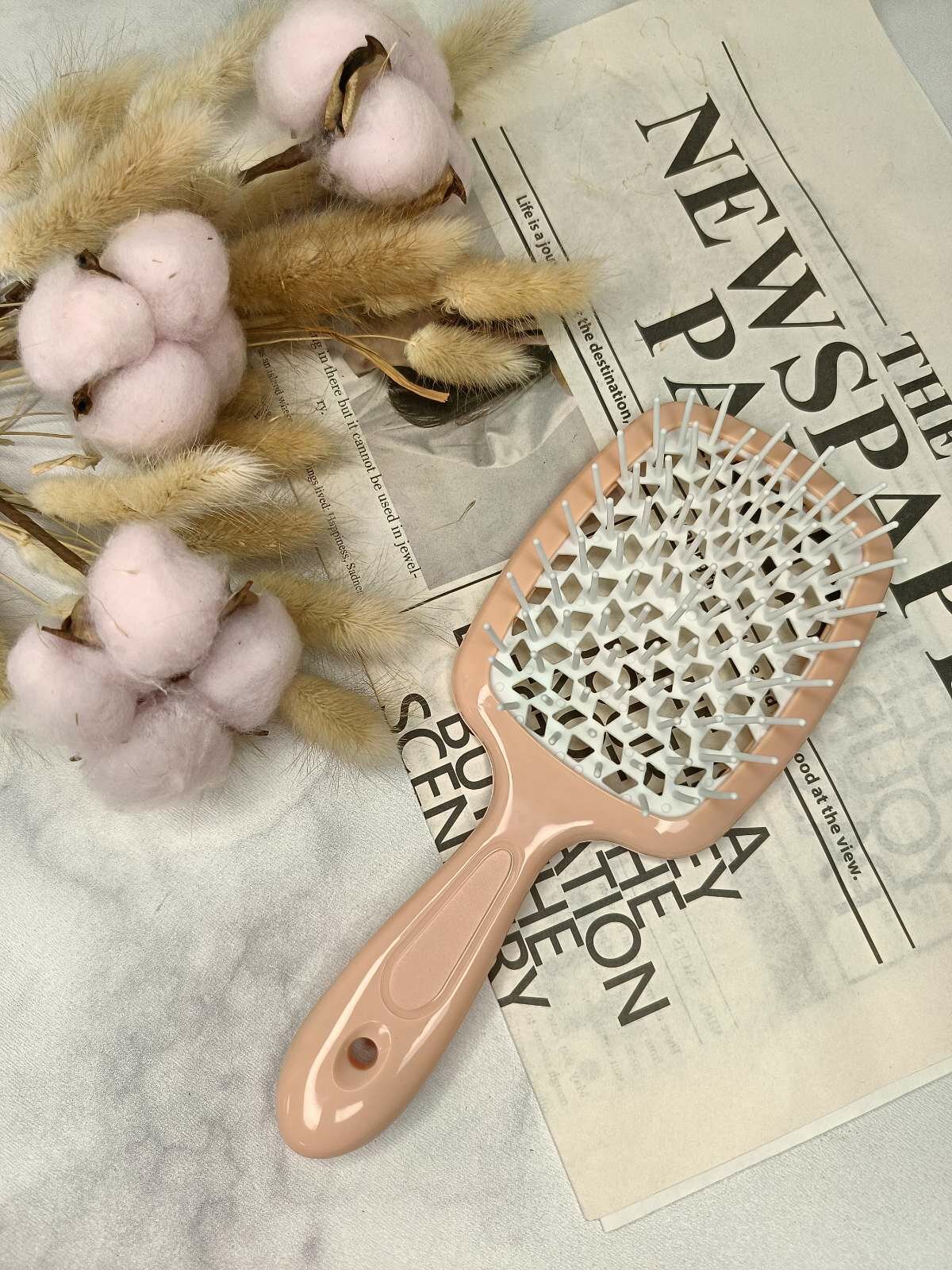 Массажная скелетная расческа для волос Белая, Персиковый корпус