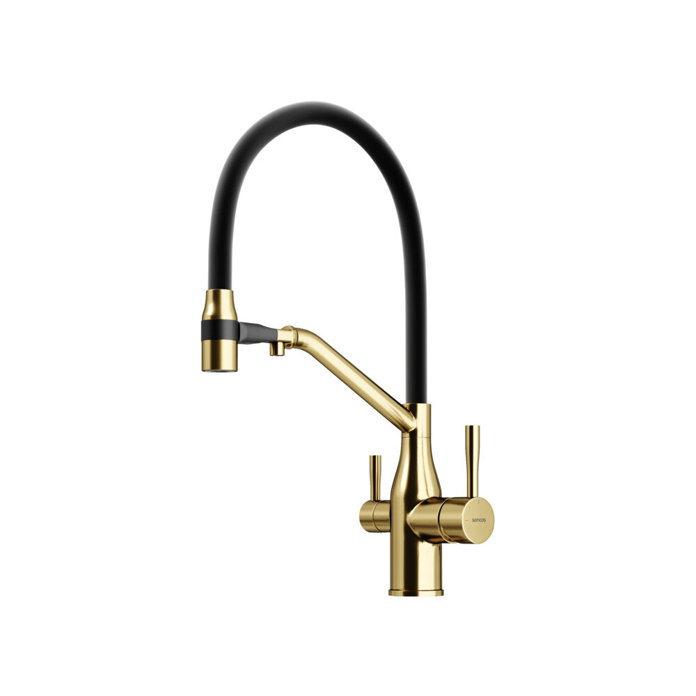 Смеситель для кухни Sancos (Санкос) Orta с гибким изливом под фильтр, брашированное золото, (SC4008BG)