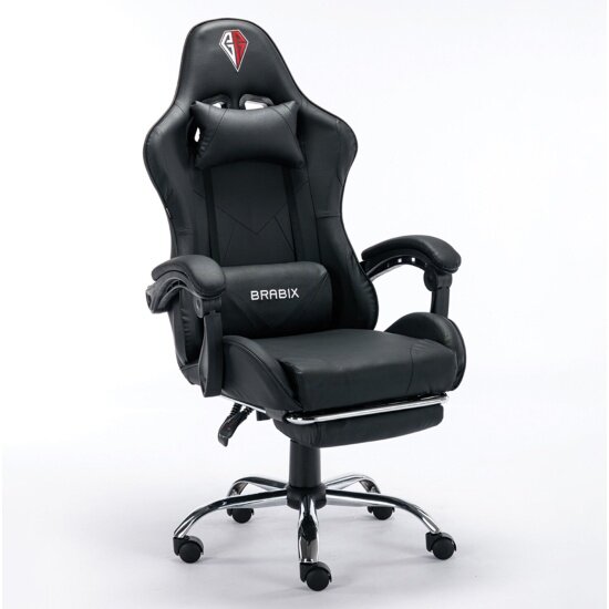 Кресло геймерское Brabix "Dexter GM-135", подножка, две подушки, экокожа, черное, 532800