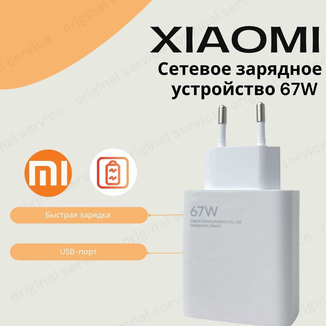 Сетевое зарядное устройство с USB входом 67W . Быстрая зарядка. Белый