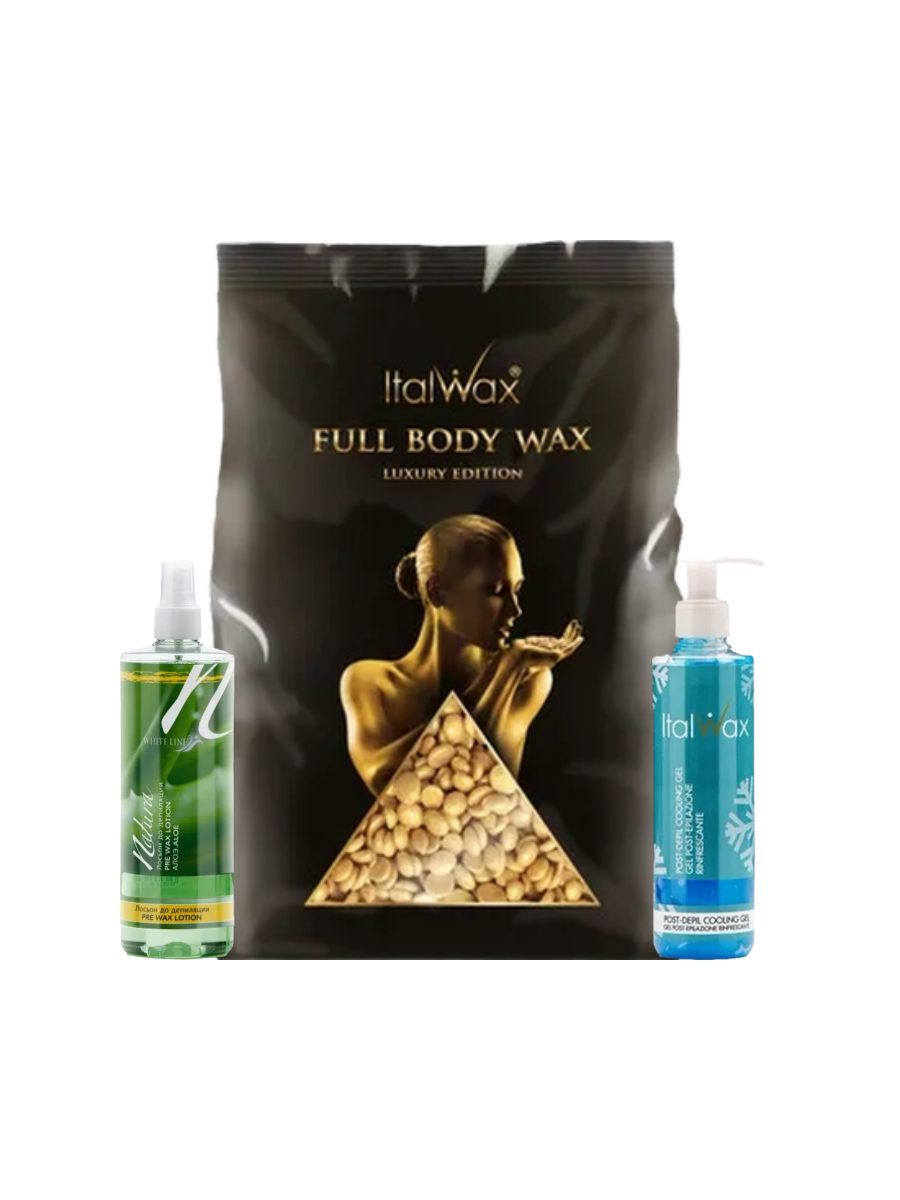 Воск в гранулах ITALWAX Full Body Wax ,1000гр+(Набор уход до/после Лосьон Алоэ, гель охлажд,250 мл)