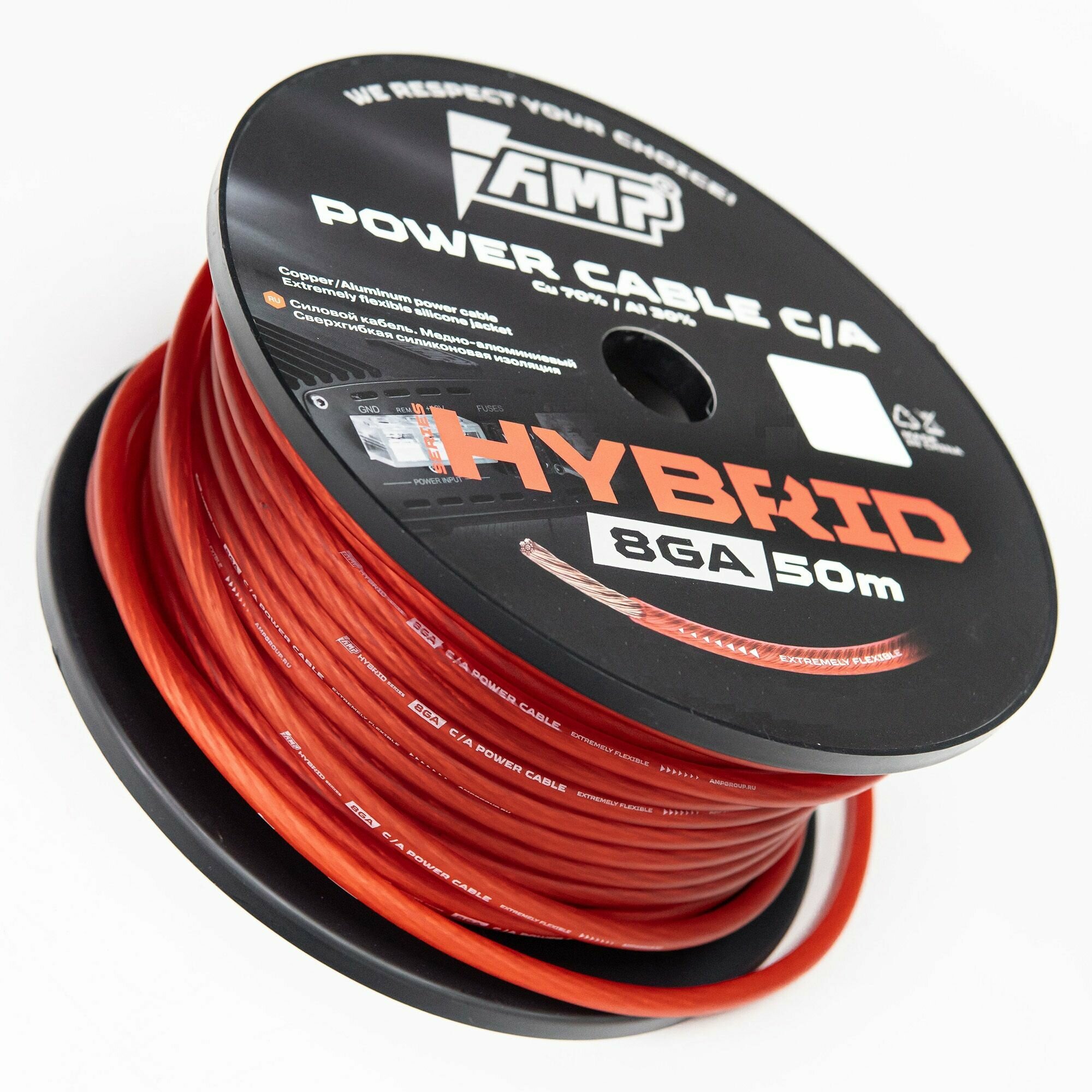 Провод силовой AMP Hybrid 8Ga C/A Extremely flexible красный медь 7М.
