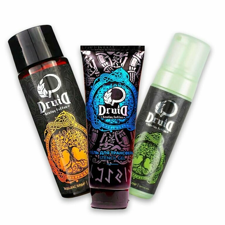 Тату набор Set DRUID - TRANSFER GEL & CLARITY & Healing Soap