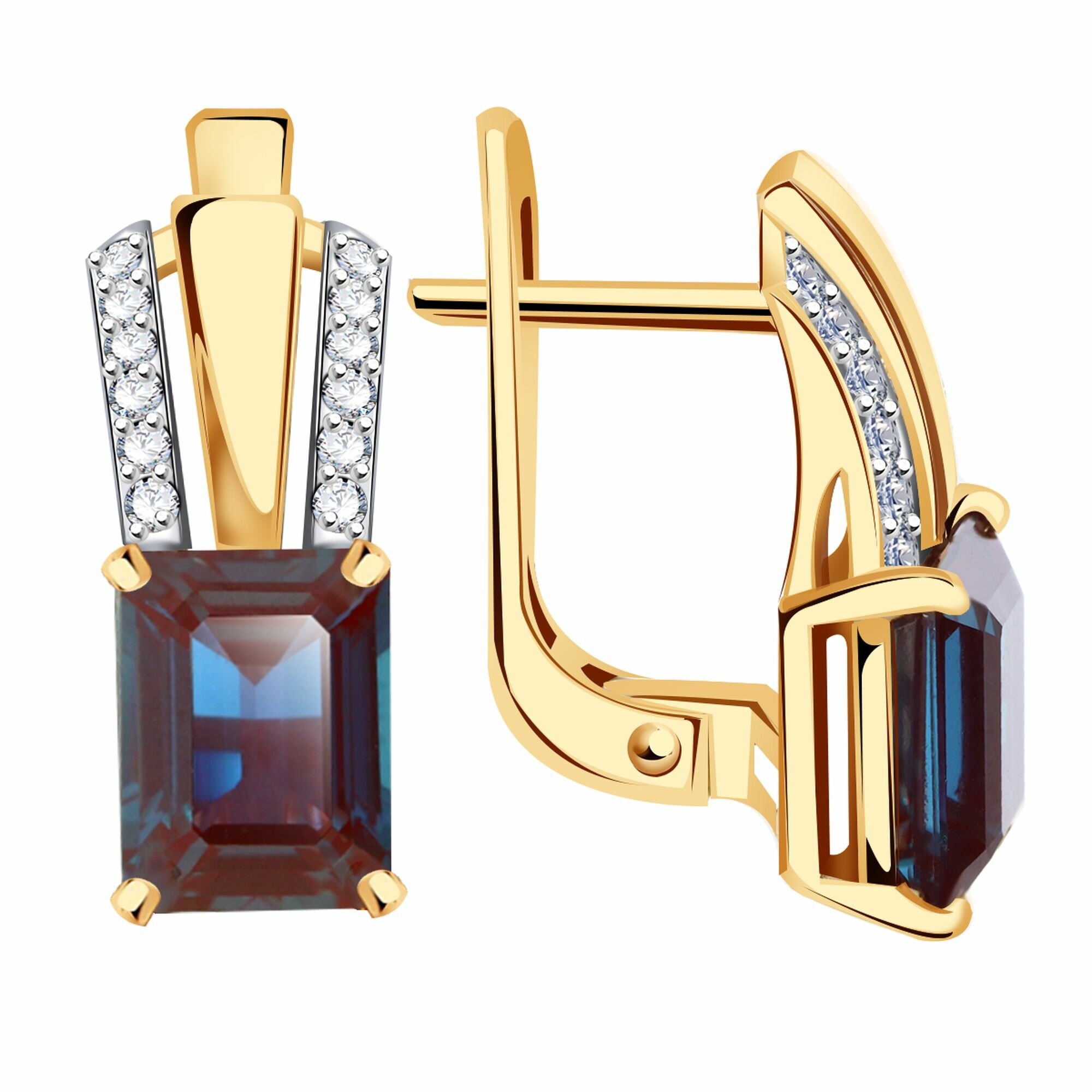 Серьги, красное золото, 585 проба, александрит, бриллиант