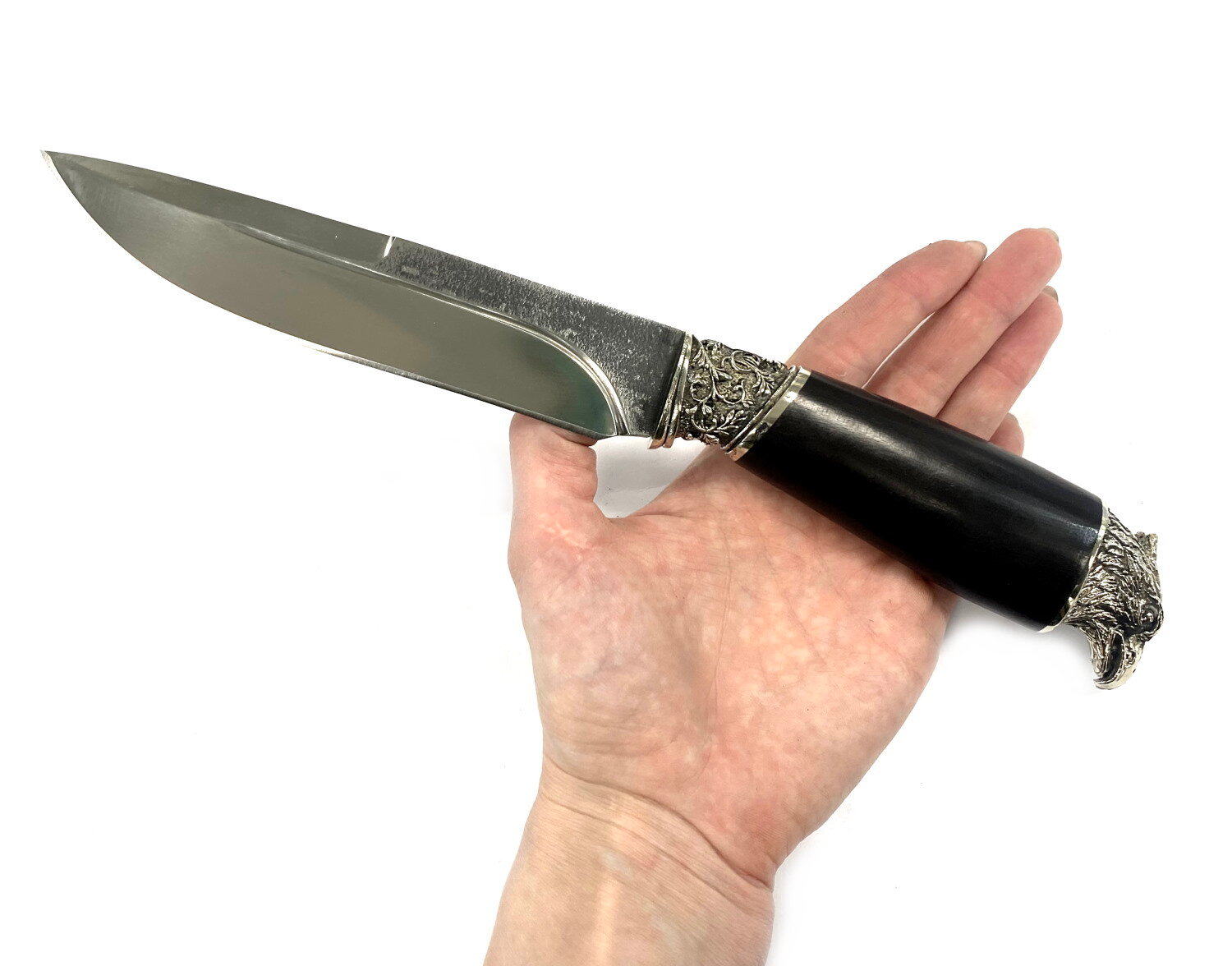 Нож Беркут, кованая Х12МФ, черный граб, мельхиор, с навершием