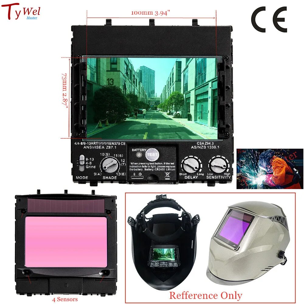 Сварочный фильтр 100x73 мм Солнечная батарея, 4 датчика, с автоматическим затемнением, для сварочных шлемов