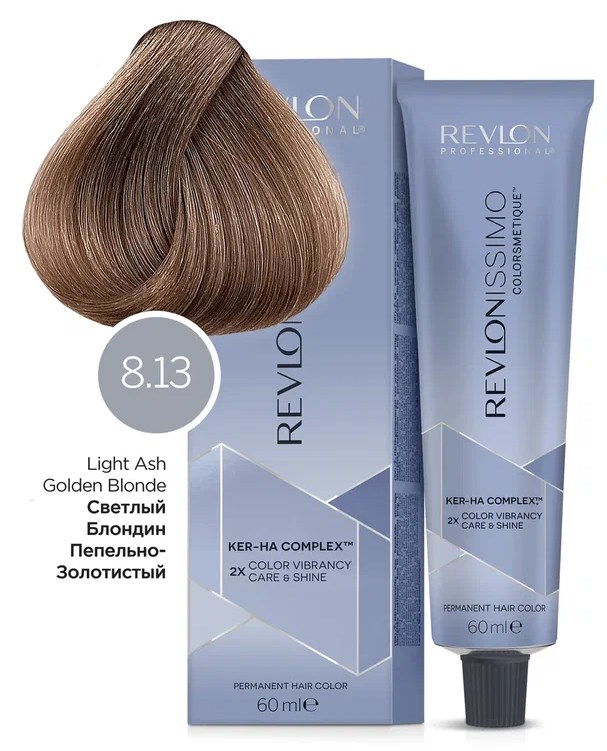Краска для волос Revlon Professional Coloring Hair Revlonissimo Colorsmetique Care & Shine, Краситель с гиалуроновой кислотой перманентный. Перманентный Краситель с Гиалуроновой кислотой, Гарантия Результата Окрашивания + Уход за Волосами, 8.13