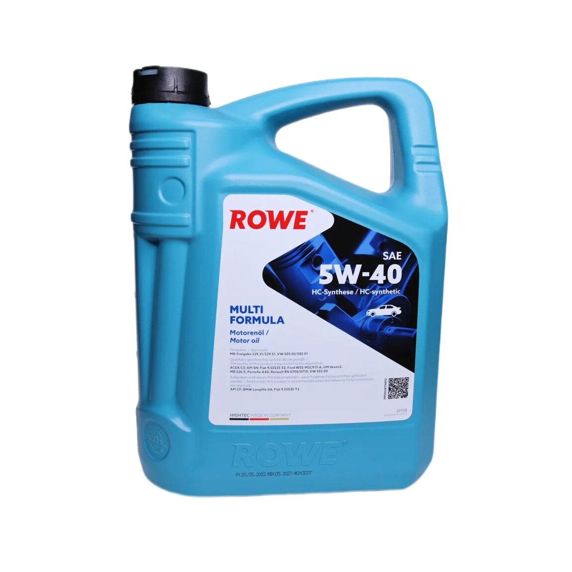 Моторное масло синтетическое ROWE Hightec Multi Formula SAE 5W-40, 5 литров канистра