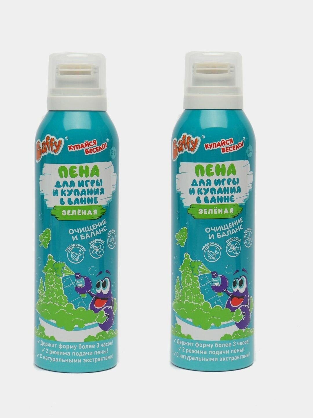 Baffy Мусс-пена для купания и игры в ванне, зеленая, 300 мл, 2 шт