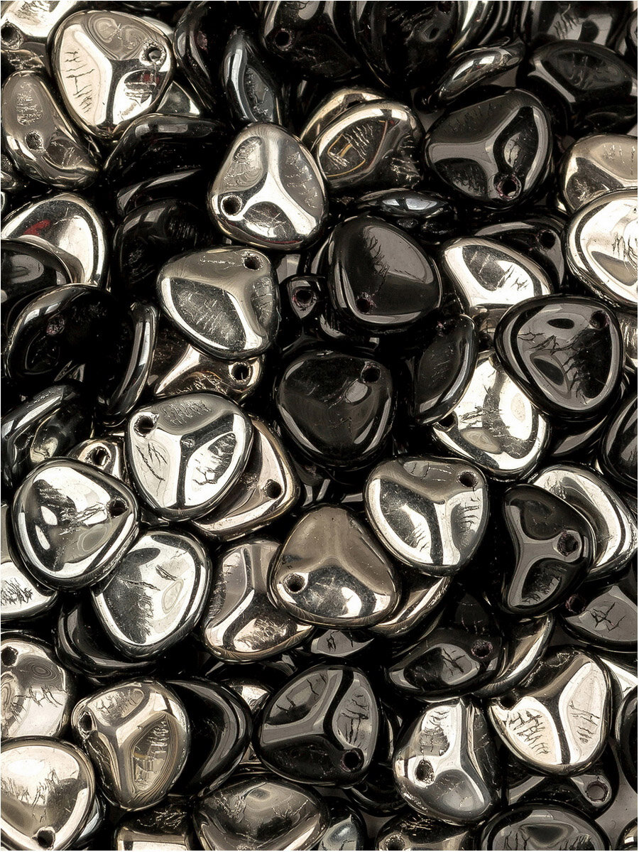 Стеклянные чешские бусины, Rose Petal, 8х7 мм, цвет Jet Chrome, 50 шт.