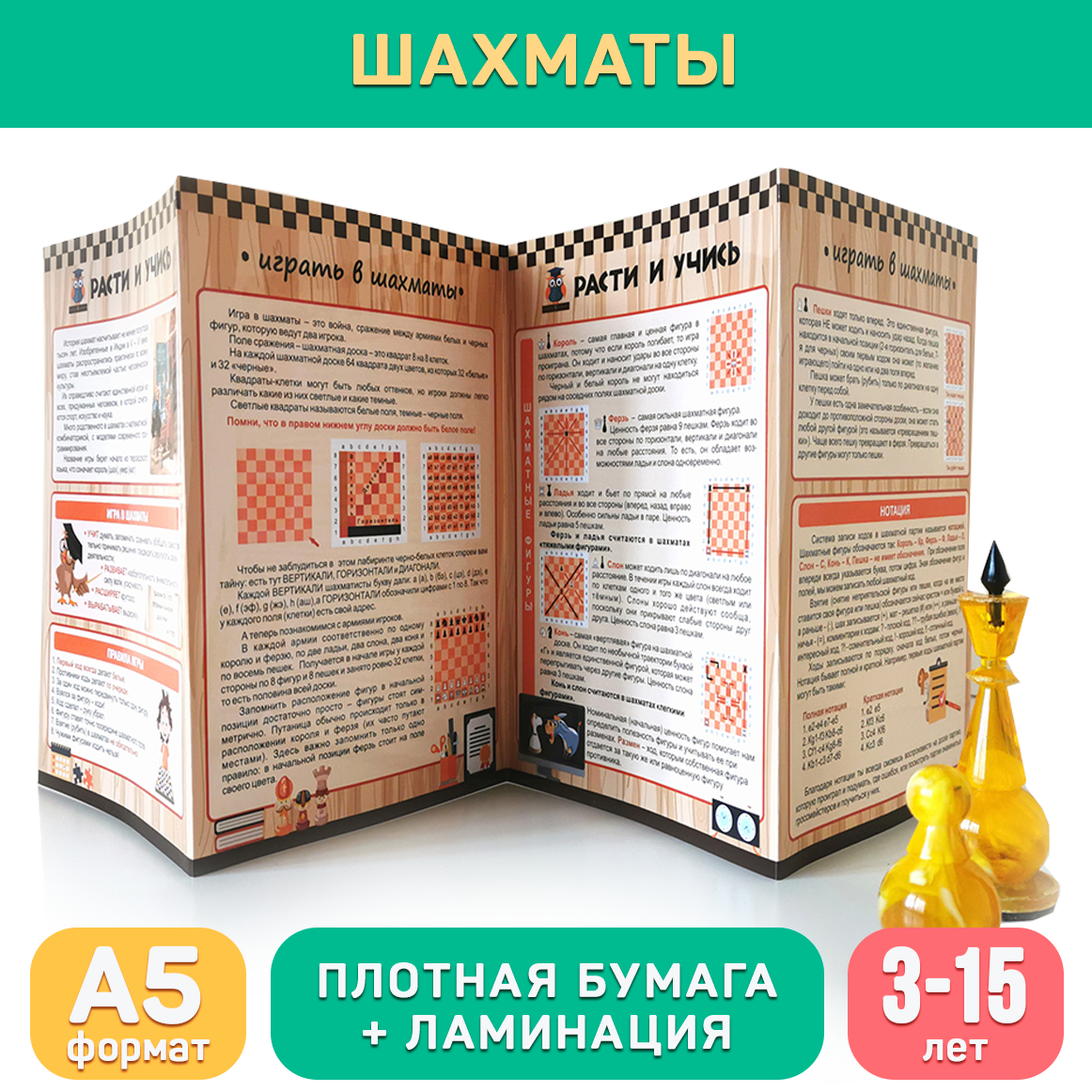Обучающий буклет А5 «Шахматы для детей (3-15 лет)», Расти и учись!