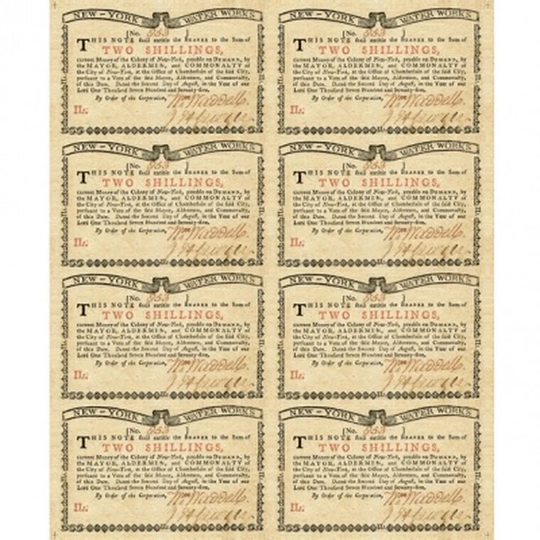 Боны Британской колонии Нью-Йорк 2 шиллинга 1775, сувенирная копия сцепки, банкноты и купюры редкие коллекционные