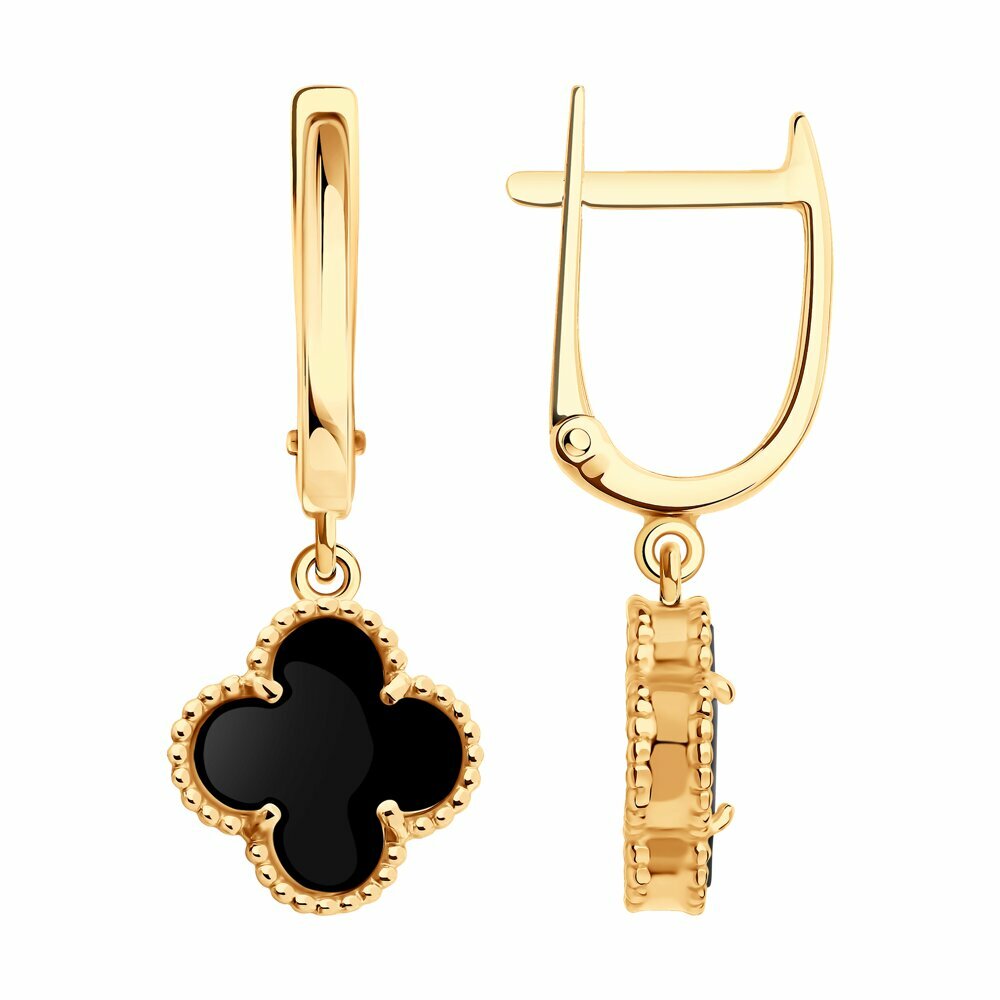 Серьги, красное золото, 585 проба, оникс