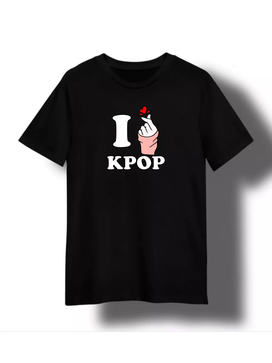 Футболка i love k pop надпись