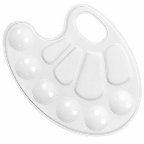 Палитра для рисования пифагор "эники-беники", белая, овальная, 10 ячеек (6 ячеек для красок и 4 для смешивания), 192352