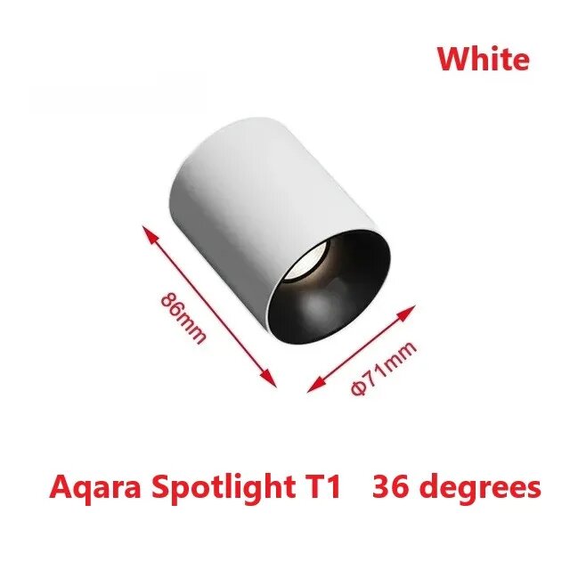 Светодиодный фонарь Aqara Smart Spotlight T1 Zigbee, монтаж на поверхность, регулируемый яркостью, круглый, 6 Вт, угол луча 24°36°, для приложения Aqara Home, белый, 36 градусов