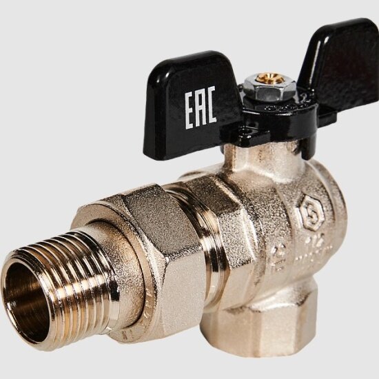 Кран шаровой Stout полнопроходной угловой с американкой, ВР/НР, ручка бабочка 1/2 (SVB-0008-200015)