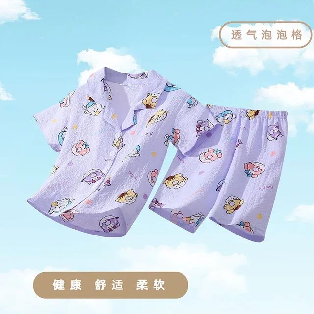 Пижамный комплект Sanrio Cinnamon Dog, летний детский, милый аниме-кардиган Kuromi and My Melody, пижама с короткими рукавами, домашняя одежда для девочек и мальчиков, Размер: 16-(135-140см)
