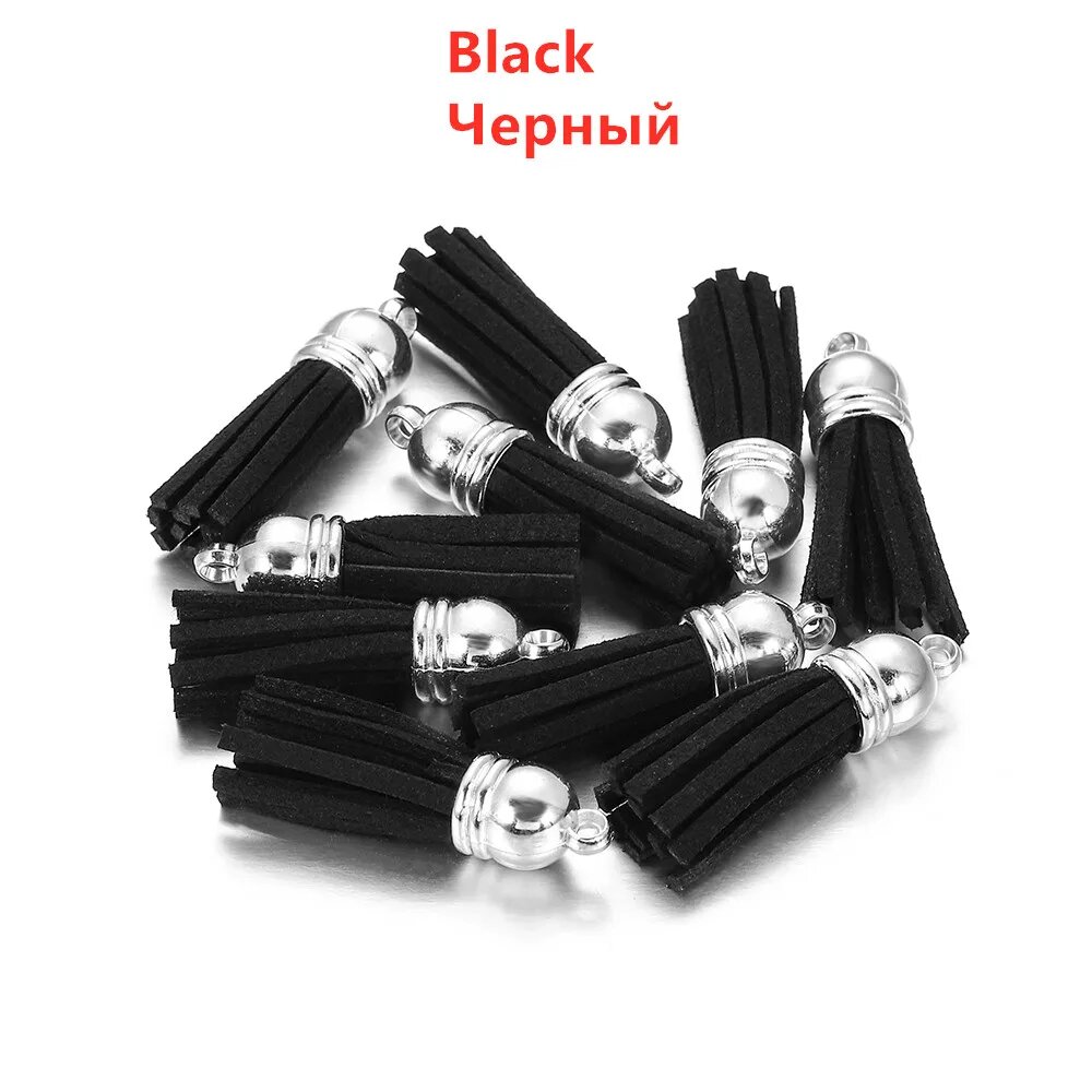 Кожаные брелоки с бахромой AGCFABS 38 мм Черный, 20Pcs Silver Cap, Black