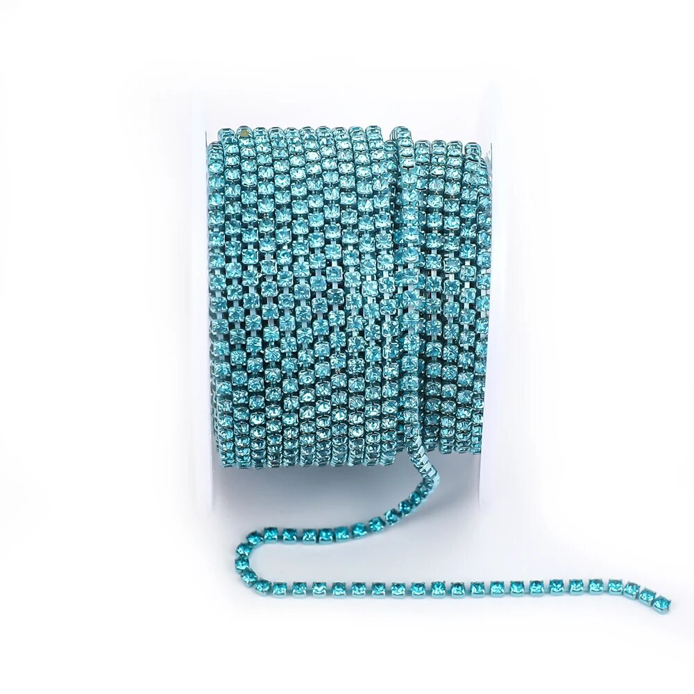 Стразы стеклянные SS6 2 мм, розовый/зеленый/синий опал, для Бирюзовый, SS6(2mm)-1yard, Aquamarine