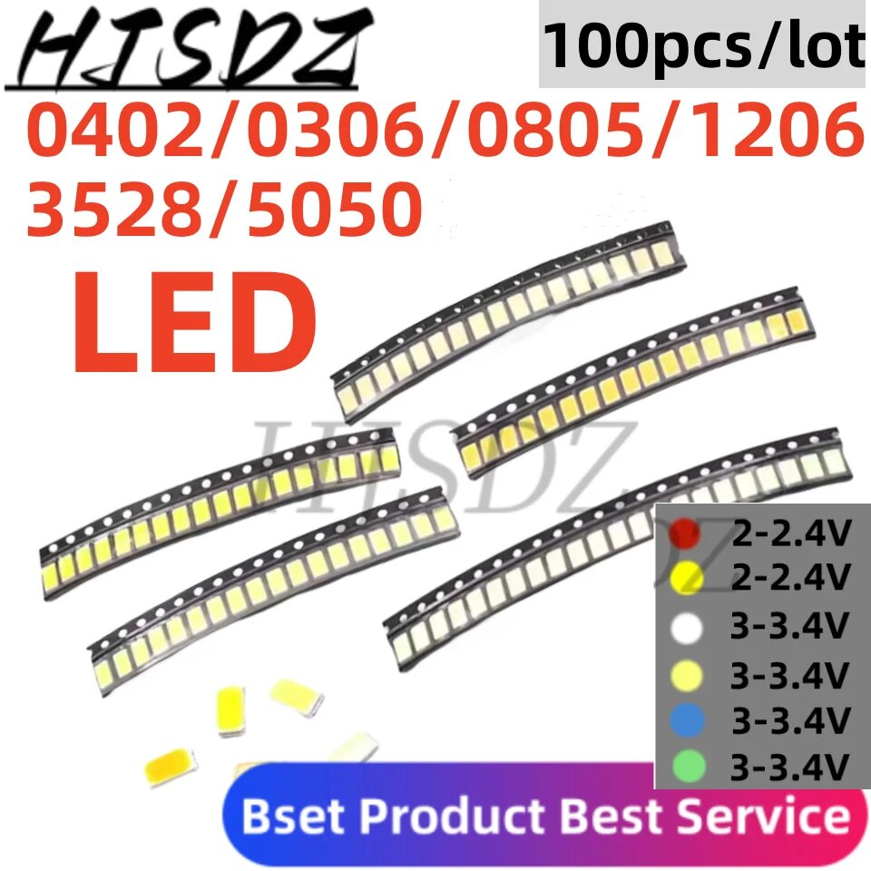 Светодиоды SMD 0402 0603 0805 1206 3528 5050 красный желтый зеленый белый синий оранжевый 1206 GREEN