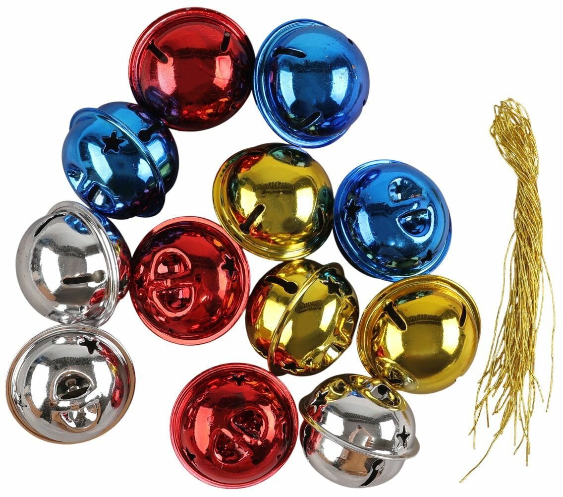 Декоративные бубенчики, металлические звенящие колокольчики для рукоделия, набор для творчества, 12 шт, размер 1 шт - 3 см, цвет разноцветный
