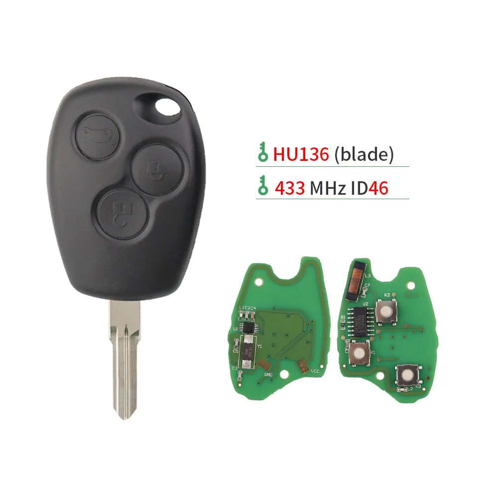 Дистанционный ключ от автомобиля для Renault Trafic Duster Master Modus Clio 3 Twingo Movano Dacia Logan Sandero Kangoo 433 МГц ID46 PCF7946/47 3Button HU136 Blade, ID46 PCF7946 Chip