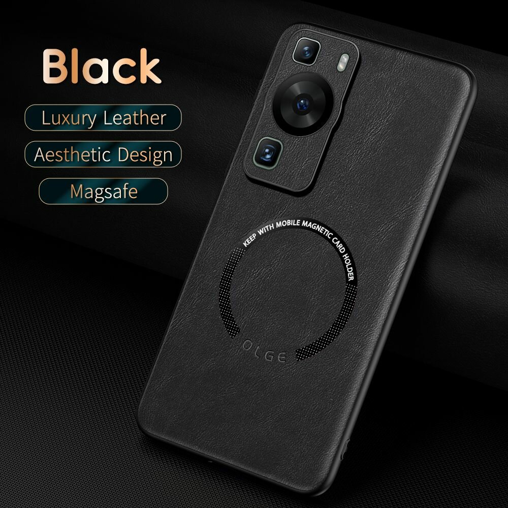 OLGE Роскошная кожаный MagSafe чехол для Huawei P60 / P60 Pro / Хуавей П60 Про