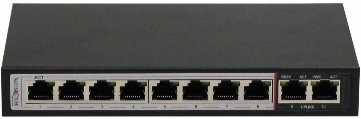 PoE-коммутатор PND-08P-2M, 10-портов: 8 -10/100 Мбит/с PoE, 2- uplink.