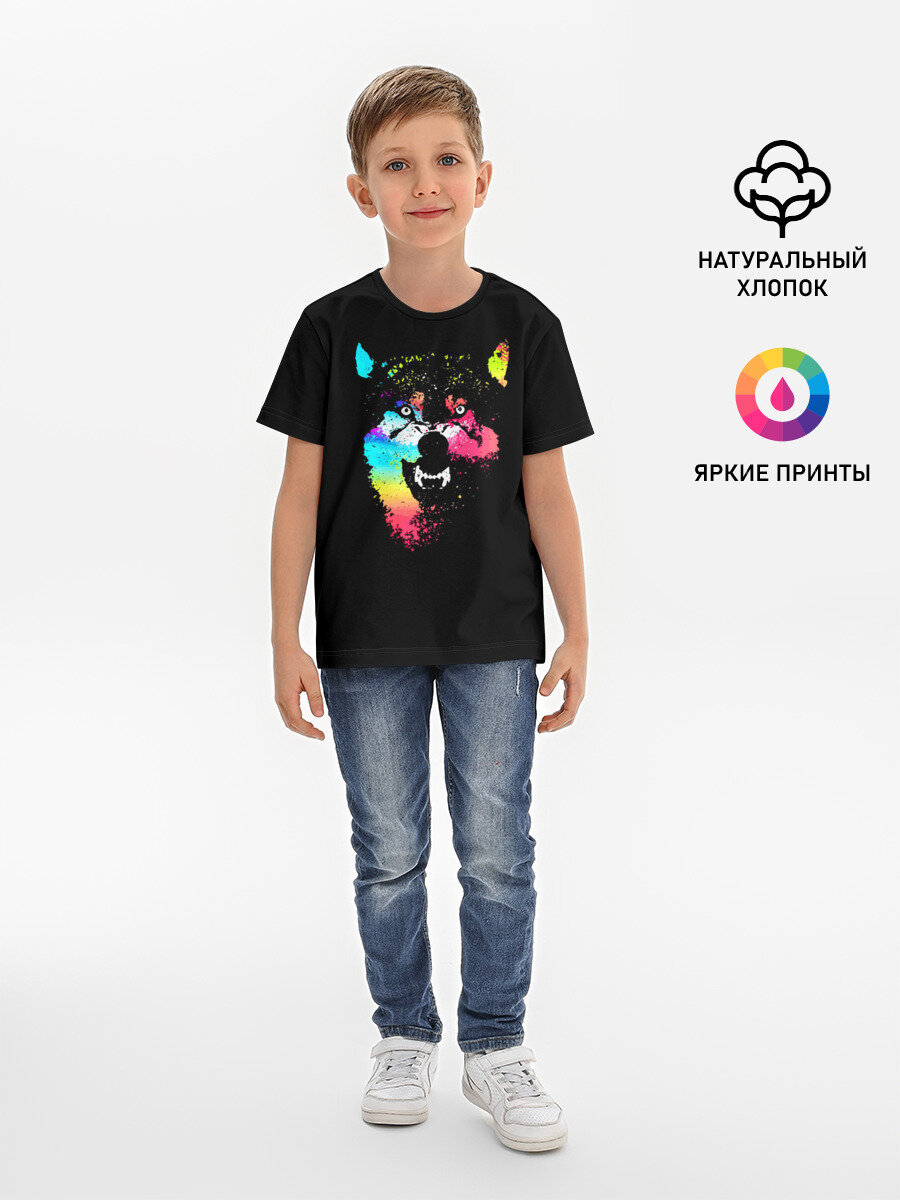 Футболка хлопковая детская Неоновый свирепый волк