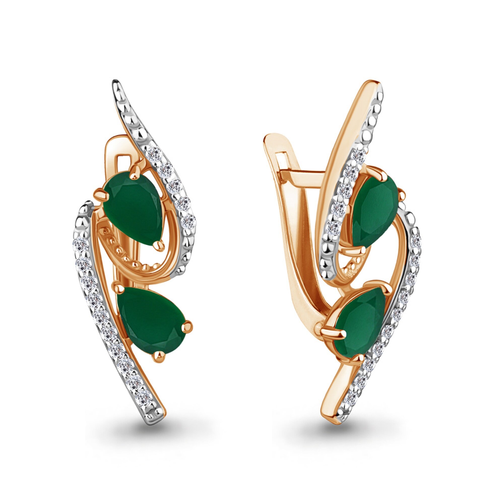 Серьги, серебро, 925 проба, золочение, агат, фианит