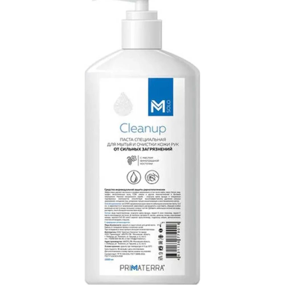 Паста для очистки кожи рук от загрязнений TM Primaterra M Solo CleanUp флакон с помпой 1000 мл 9018