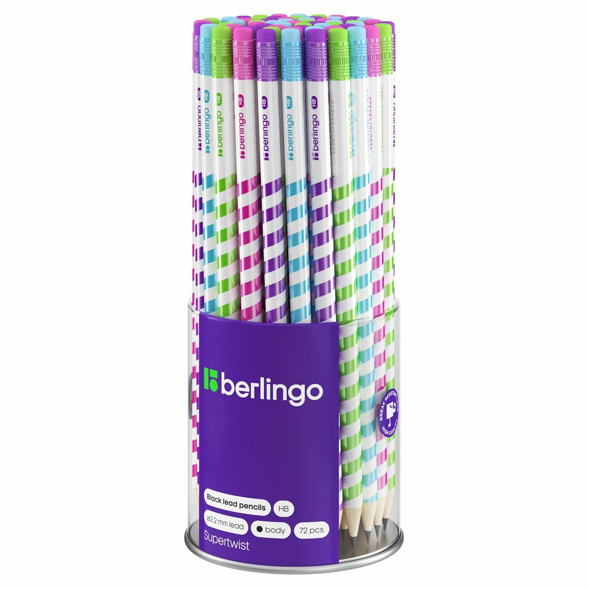 Карандаш чернографитный Berlingo Supertwist (НB, с ластиком, заточенный) (BP00940), 288шт.