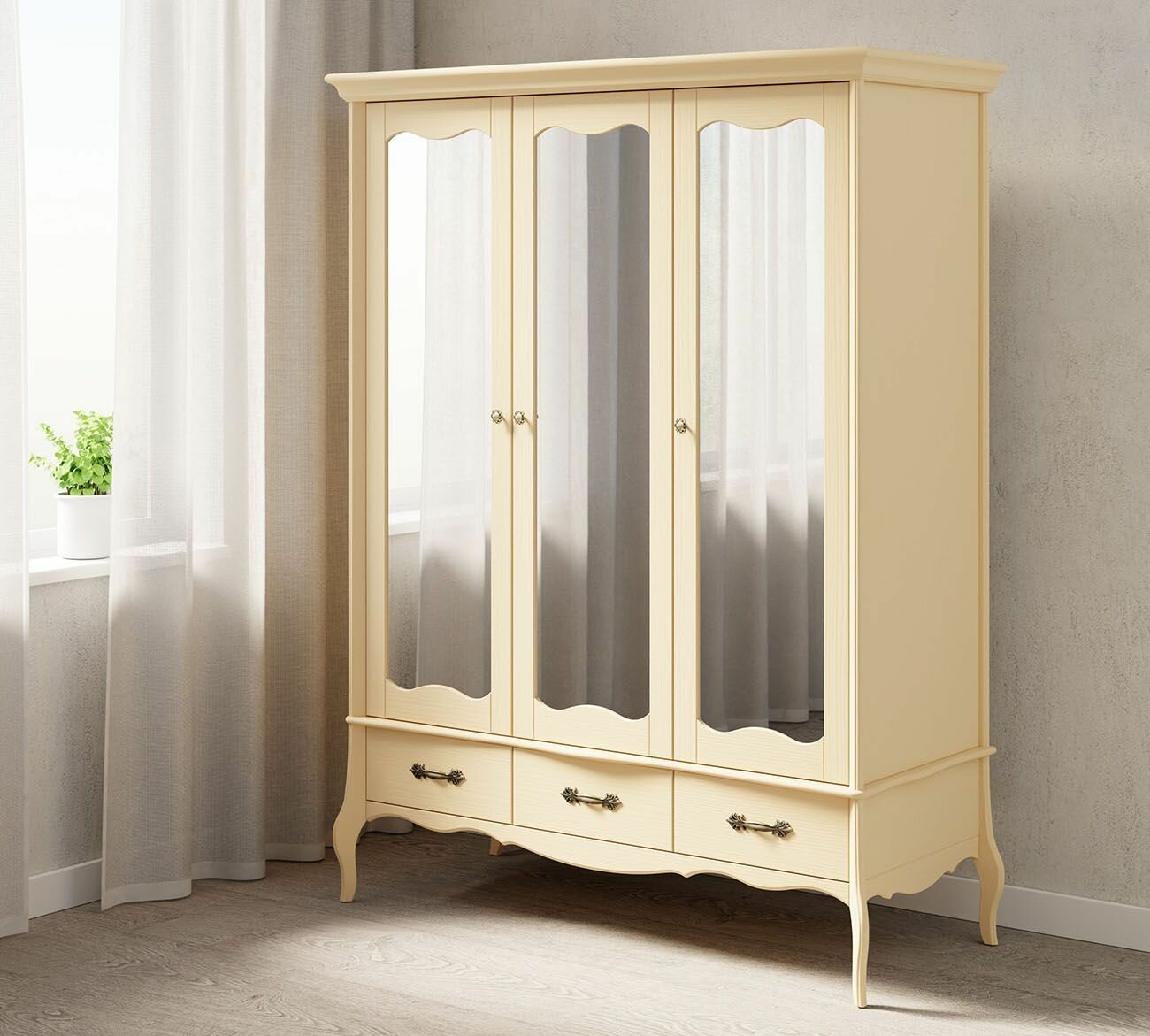 Шкаф SanRemi "Лебо", 3 двери, с ящиками, распашной, цвет бежевый воск