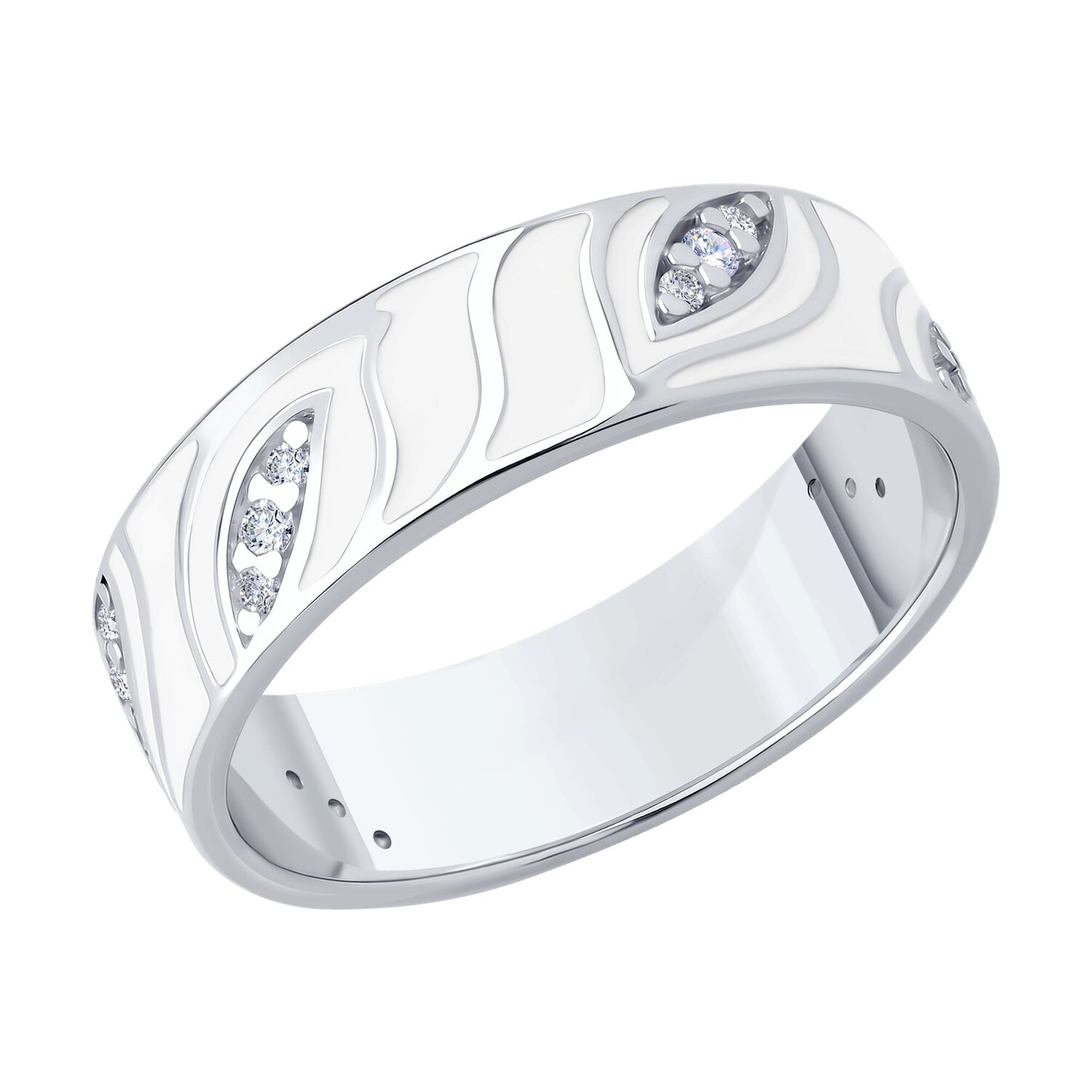 Кольцо, серебро, 925 проба, родирование, фианит, эмаль