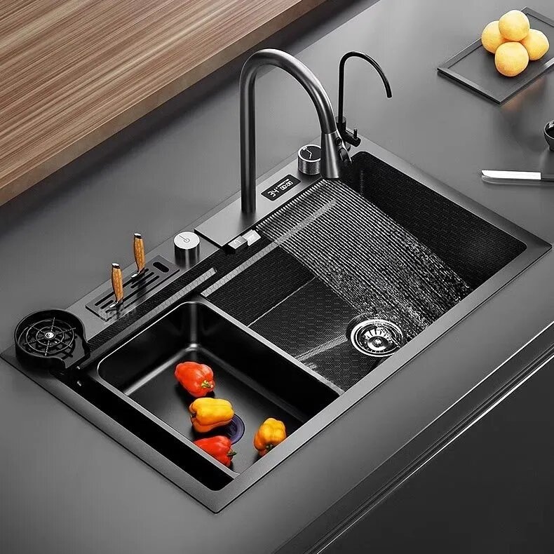 Мойка для кухни FooTai Выдвижной смеситель "Водопад" с цифровым дисплеем Сотовое 80*45cm тиснение из нержавеющей стали Многофункциональный комплект