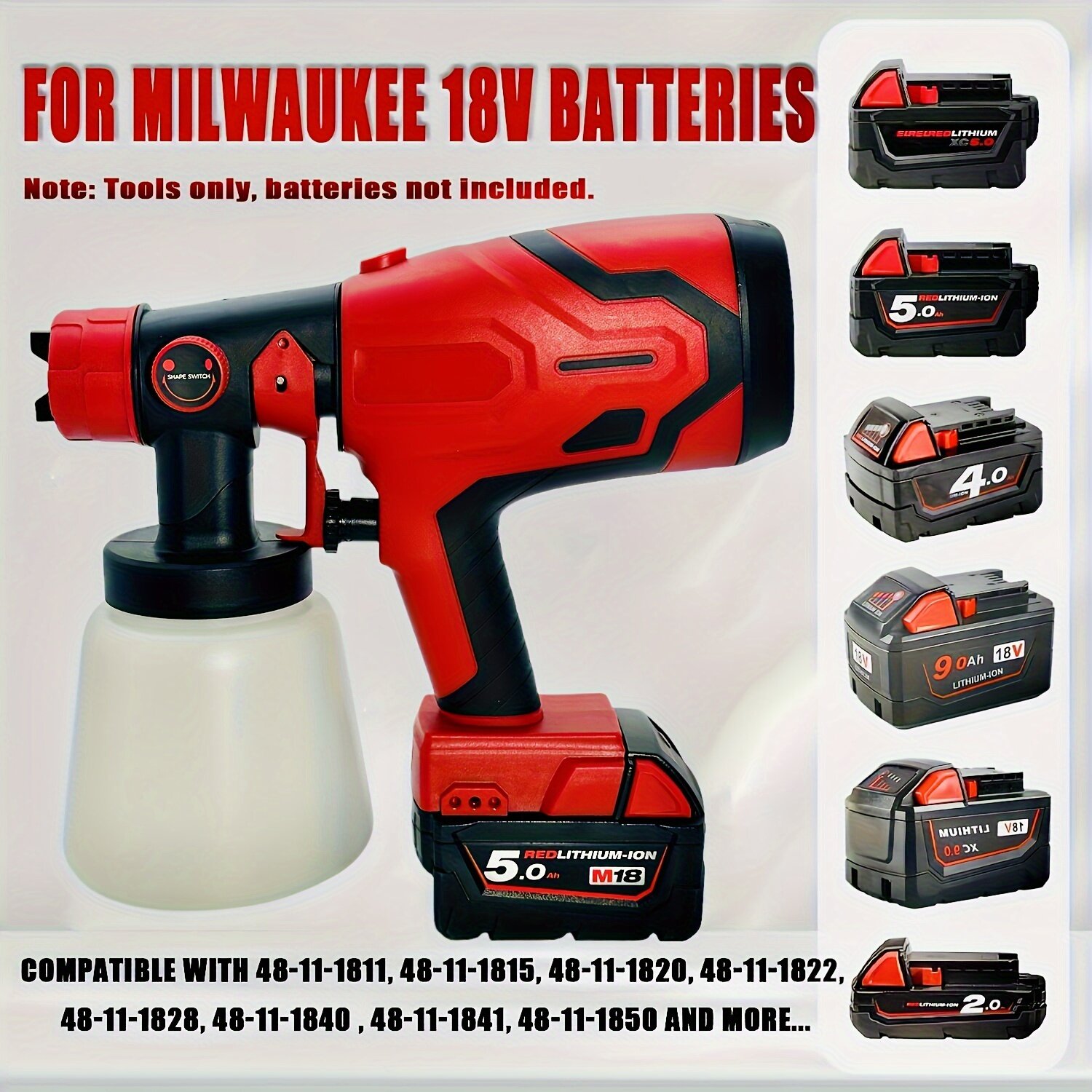 Беспроводной распылитель краски с 4 насадками, совместим с аккумулятором Milwaukee M18 18V, безвоздушный электрический краскопульт HVLP для покраски дома/интерьера и экстерьера