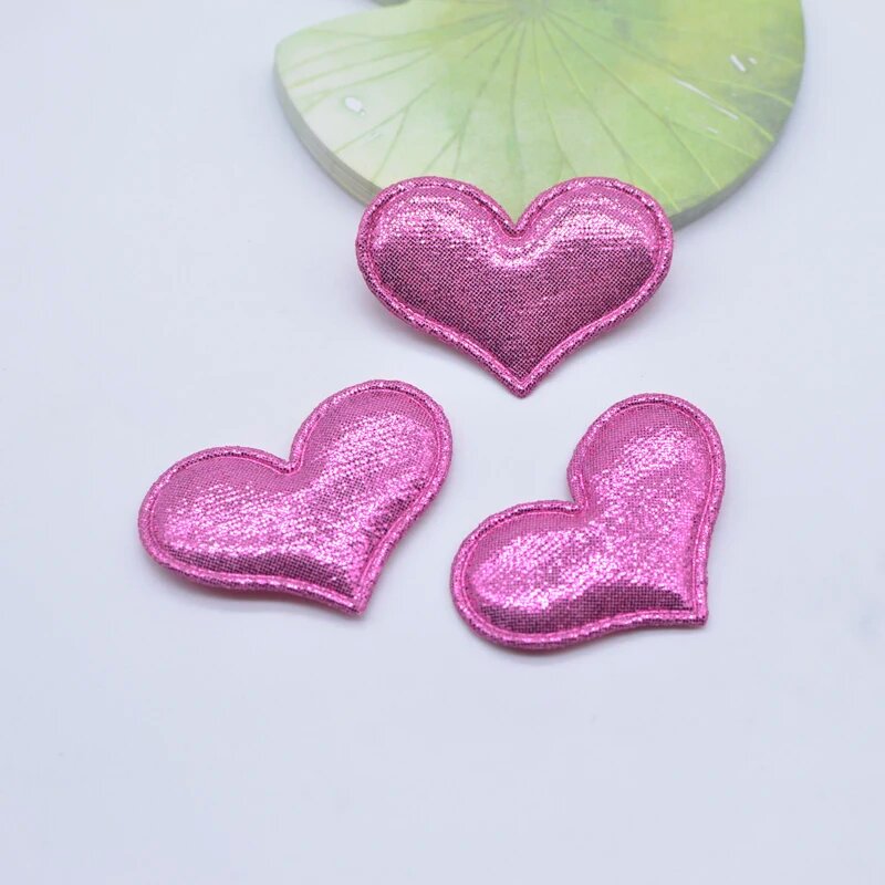 50 шт. Аппликации сердечки из блестящей ткани Diy Super Paradise 38*26 мм Розовый, Rose Red