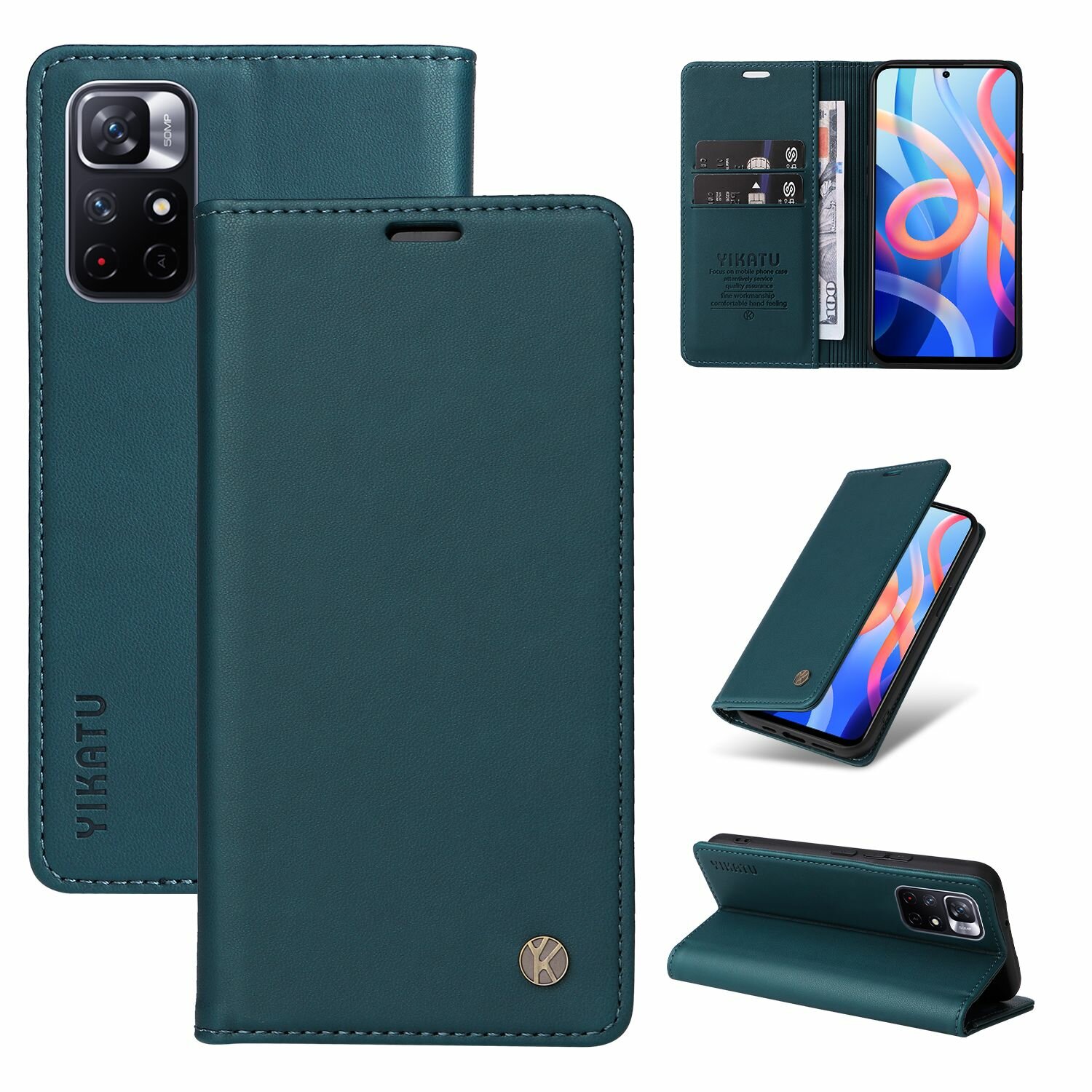 Кожаный флип-чехол для Poco M4 Pro 5G и Redmi Note 11T 5G, note11s 5G (Поко М4 Про 5G и Редми Нот 11Т 5G) с магнитом, отделением для карт и отделением для бумажника