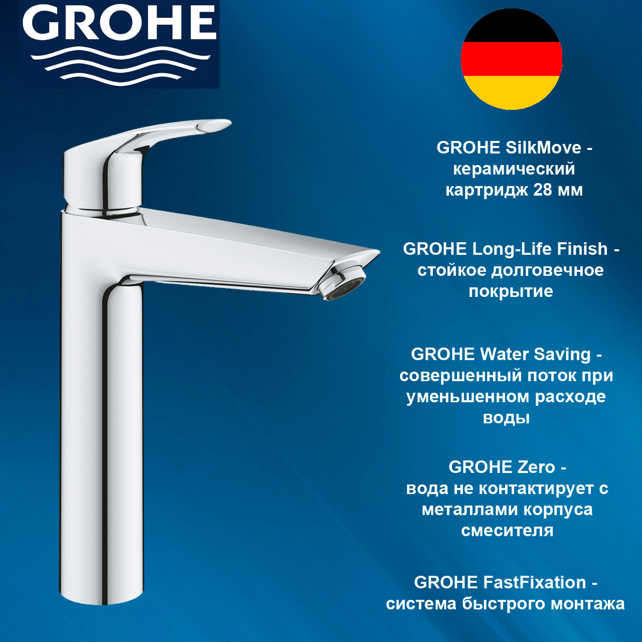23971003 GROHE Eurosmart 2021 Смеситель для раковины корпус высокий, цвет: хром
