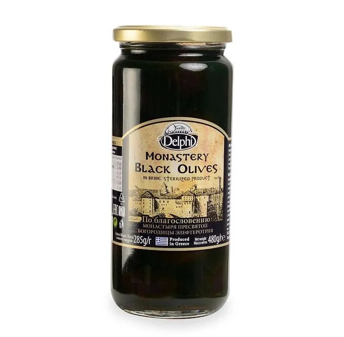 Маслины DELPHI Каламата Монастырские с косточкой в рассоле /стекло/ 480г