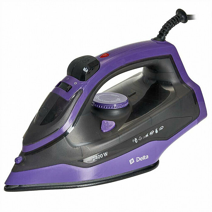 Утюг Delta DL-353 электрический, вертикальное отпаривание, антинакипь, самоочистка, черный с фиолетовым