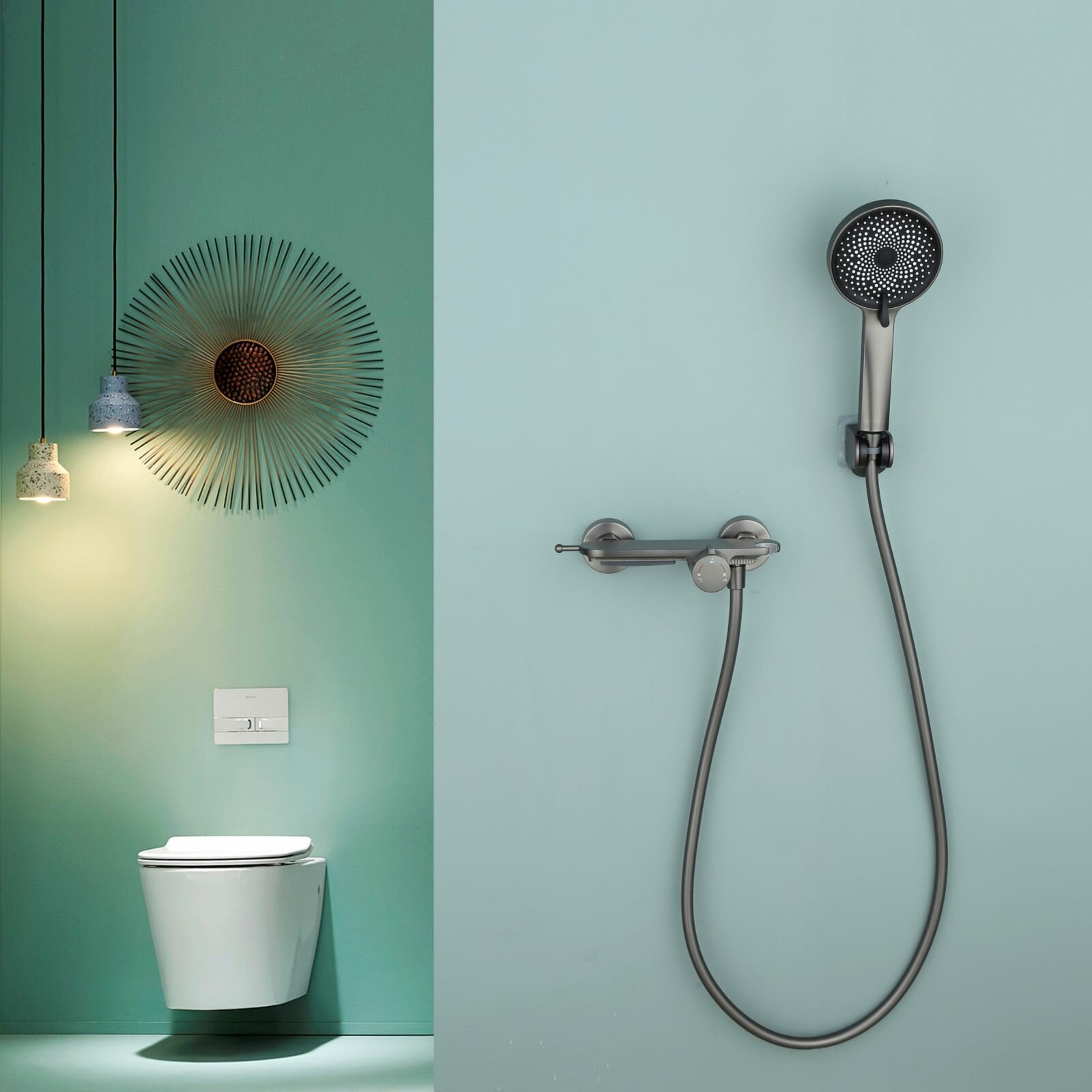 2 Функциональный водопад душевой комплект, Холодная горячая вода, серый металлик