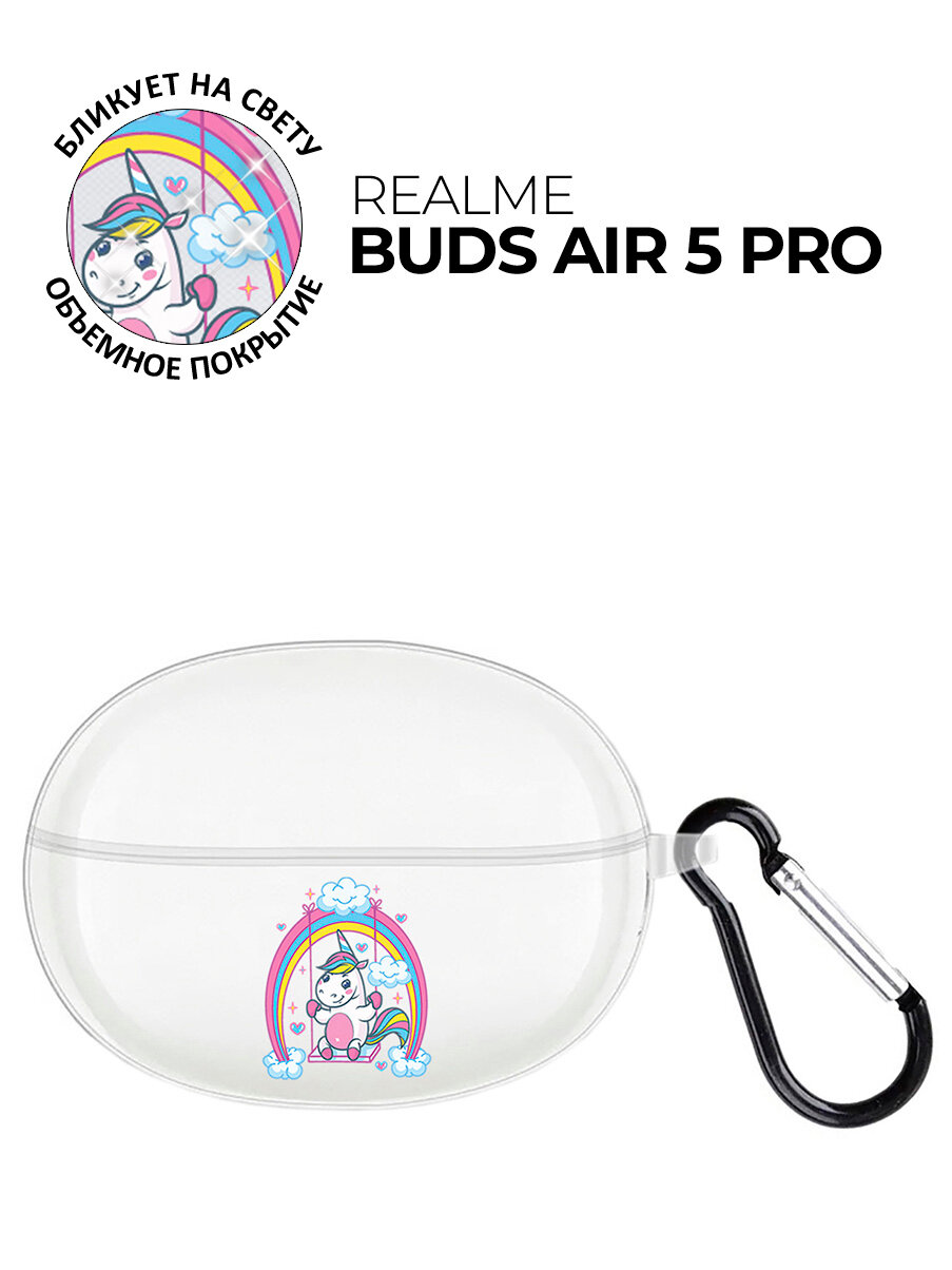 Чехол на Realme Buds Air 5 Pro с принтом "Единорог" прозрачный