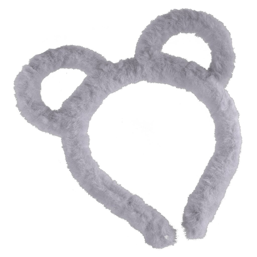 Осенне-зимняя повязка на голову с плюшевыми кошачьими ушками-серый